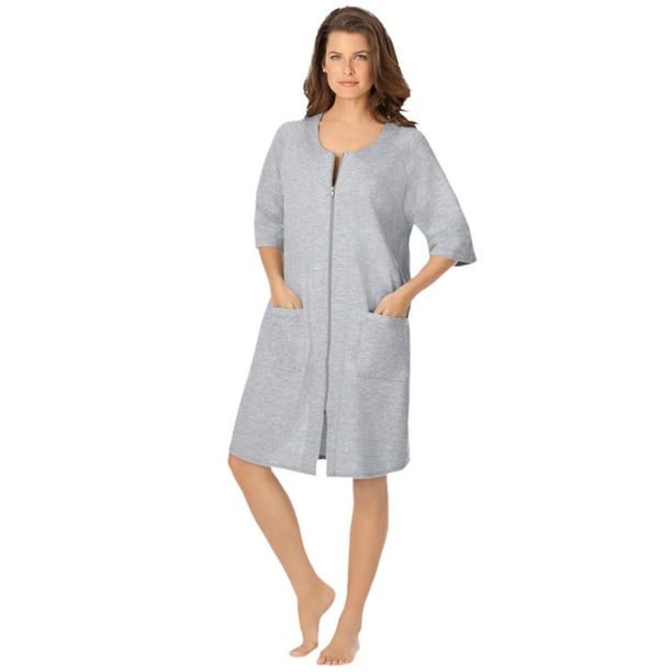 Dreams & Co. Women's Plus Size Short French Terry Zip-Front Robe - 5X ...