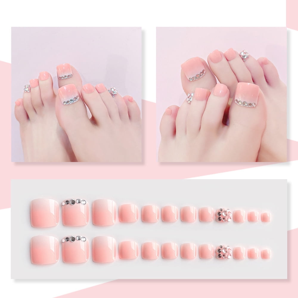24Pcs Glossy False Toenails Glitter Diamond Fake Nails For Women And ...