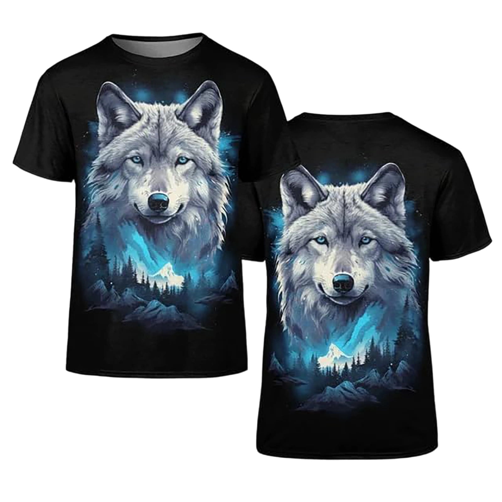 Click here for Wanpidan Graphic Wolf Design Tee For Everyday Casu... prices