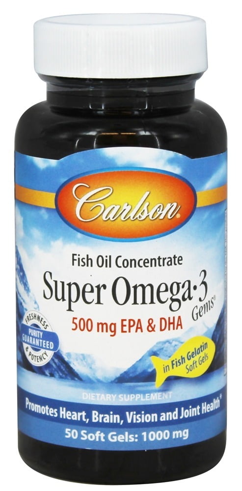 Carlson Labs - Super Omega-3 Gems in Fish Gelatin 500 mg. - 50 Softgels ...