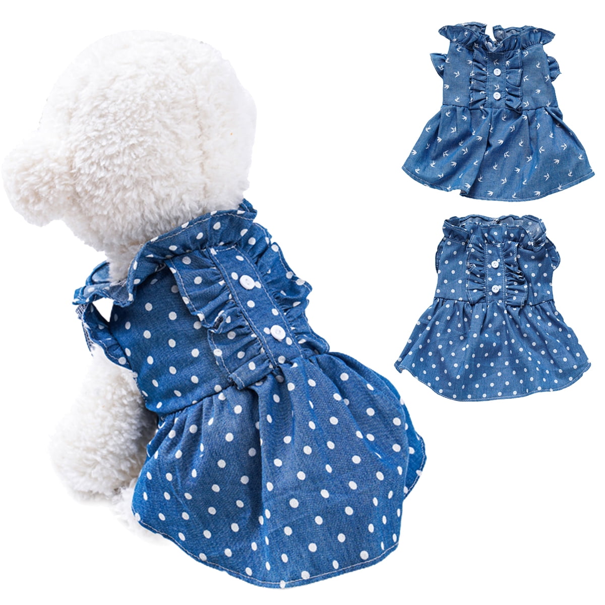 Meidiya Spring Summer Dog Jean Dress Clothes,Cute Polka Dot Ruffled ...