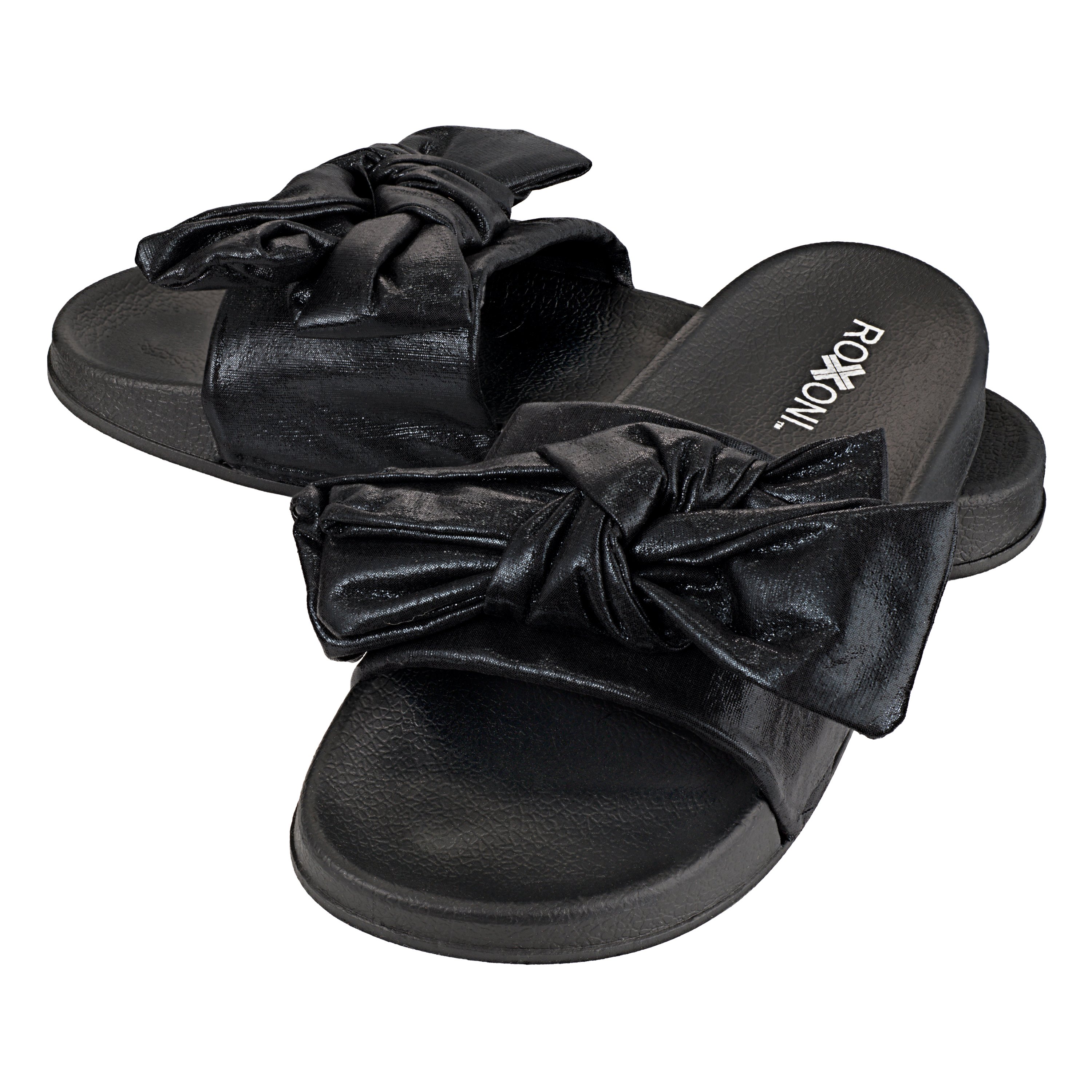 Roxoni Women's Flat Slide Sandals with Pearl Detail Strap, Indoor ...