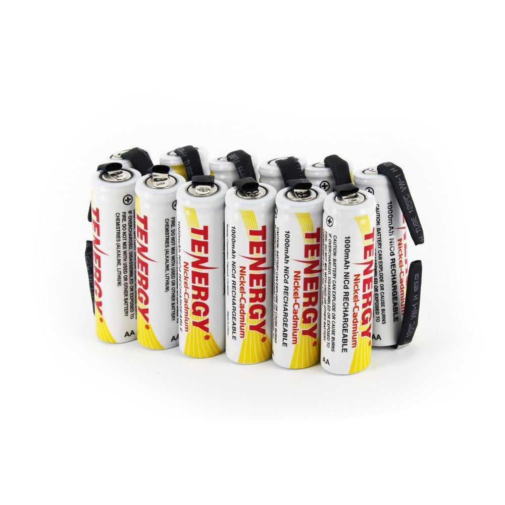Tenergy AA 1000mAh NiCD Rechargeable Batteries Flat Top with Tabs, 12-Pack - Walmart.com ...