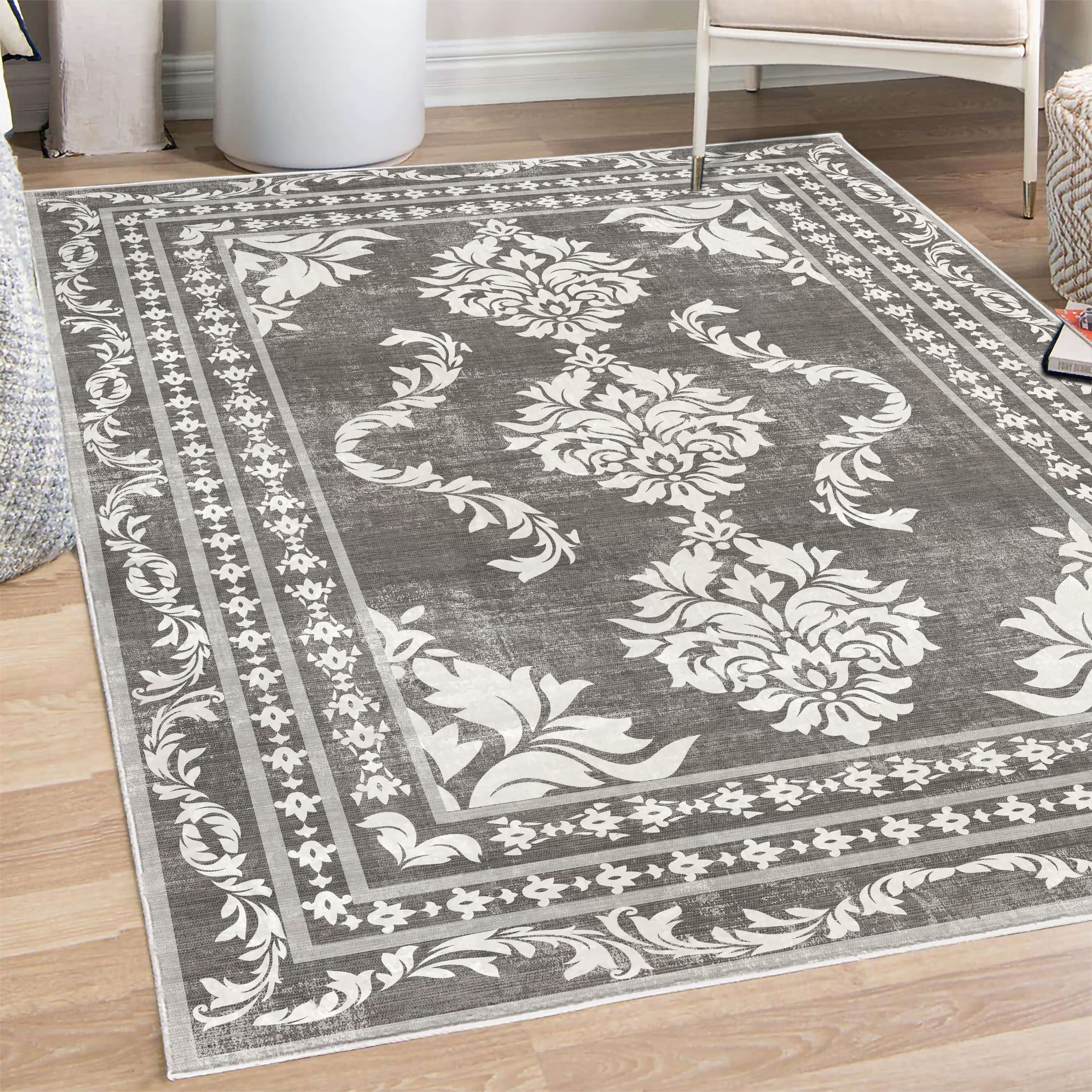 Bohemian Decorative Rug, Vintage Damask of Swirling Floral Motifs Boho ...