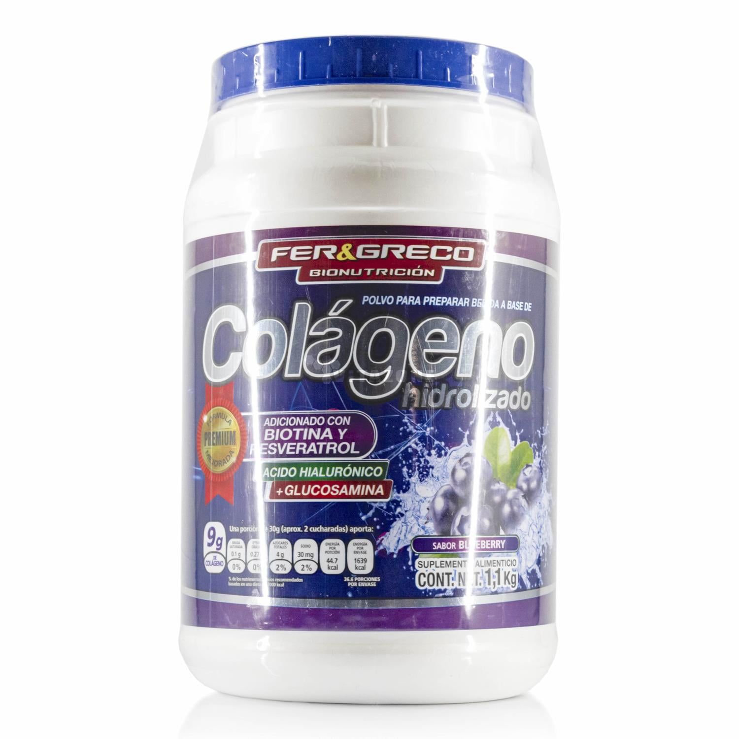 Colágeno Hidrolizado Glucosamina Biotina Fer & Greco Blueberry 1.1 kg ...