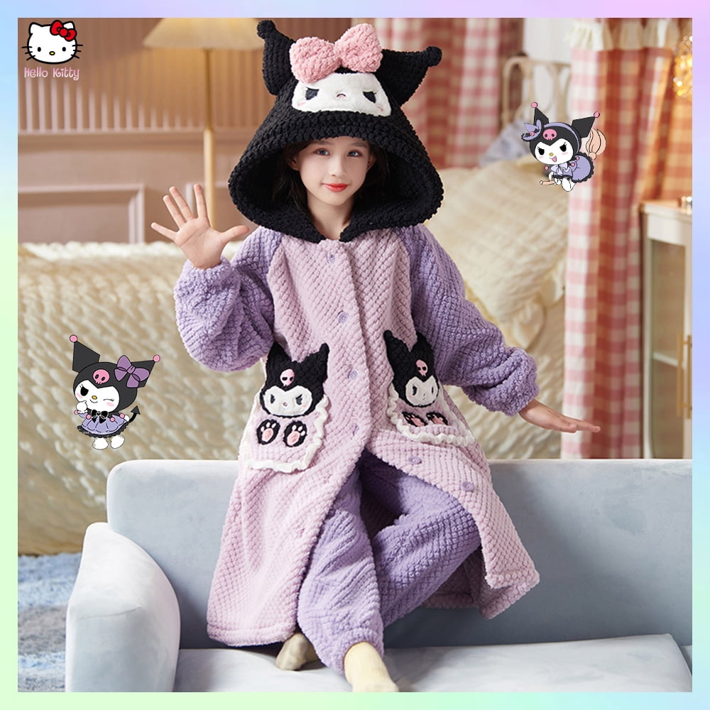 Anime Sanrios Kuromi Autumn Winter Children's Plush Pajamas Robe ...