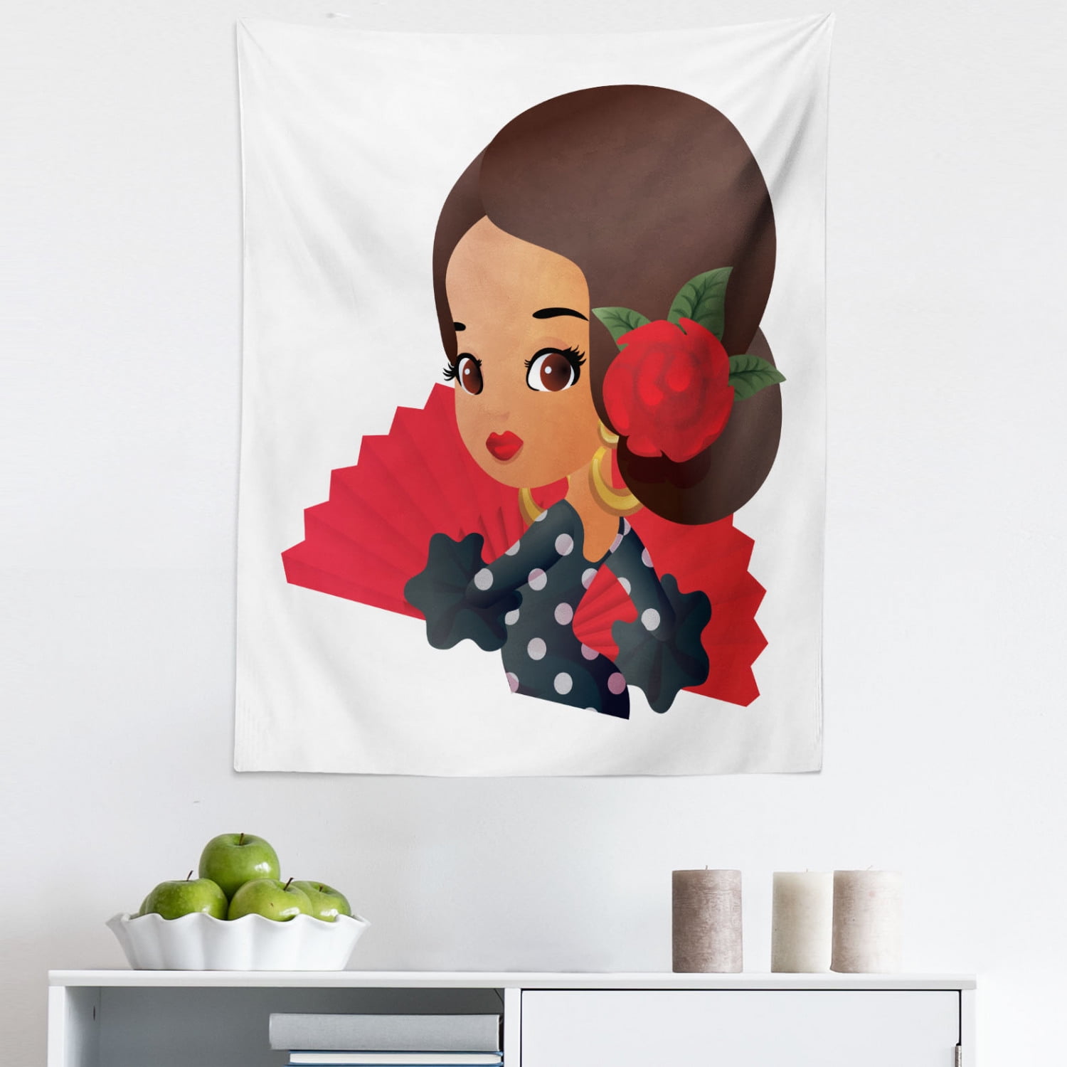 Spanish Tapestry, Chibi Character in Flamenco Costume with Rose Flower ...