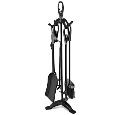 Costway 5-Piece Fireplace Tools Set with Stand, Log Poker, Shovel ...