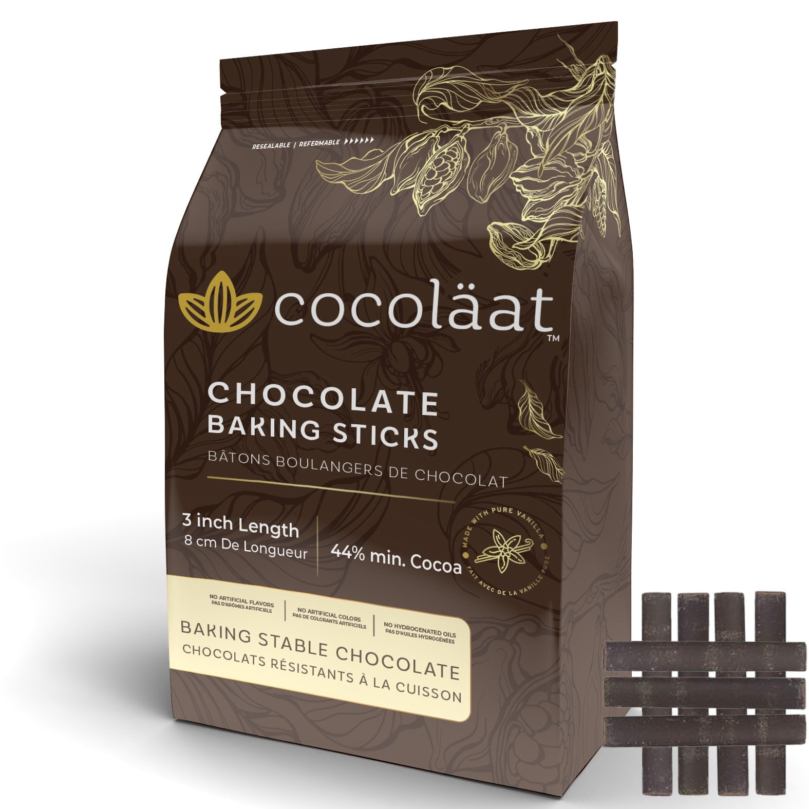 Cocoläat Chocolate Baking Sticks | 3 in - 44% Cocoa | Bake Stable For ...