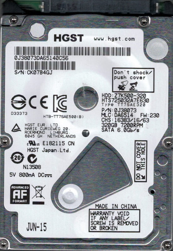 HTS725032A7E630 P/N: 0J38073 MLC: DA6514 HGST 320GB - Walmart.com