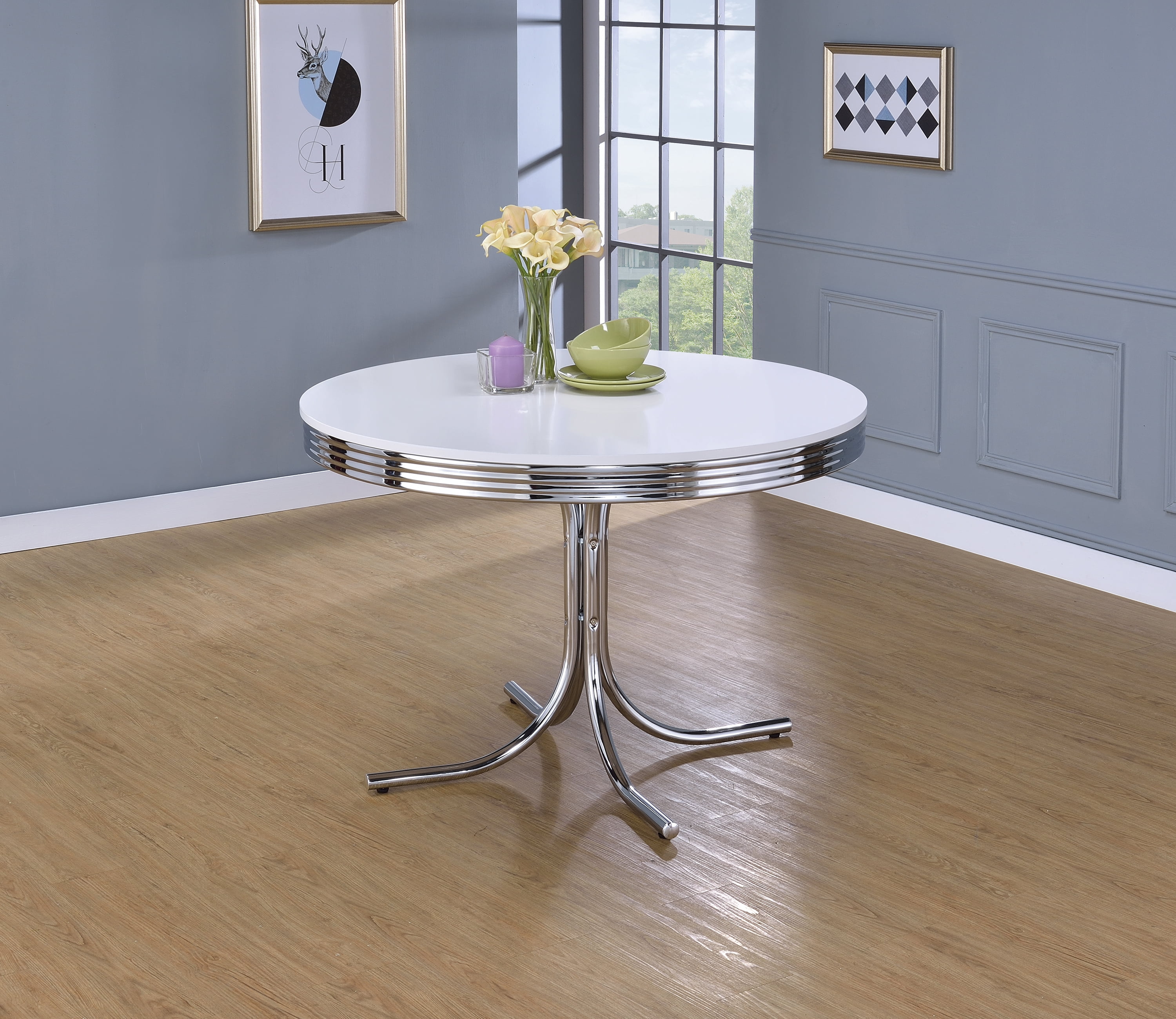 Coaster Retro Round Dining Table White and Chrome