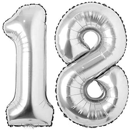 40inch Silver 18 Number Balloons Giant Jumbo Number 18 Foil Mylar ...