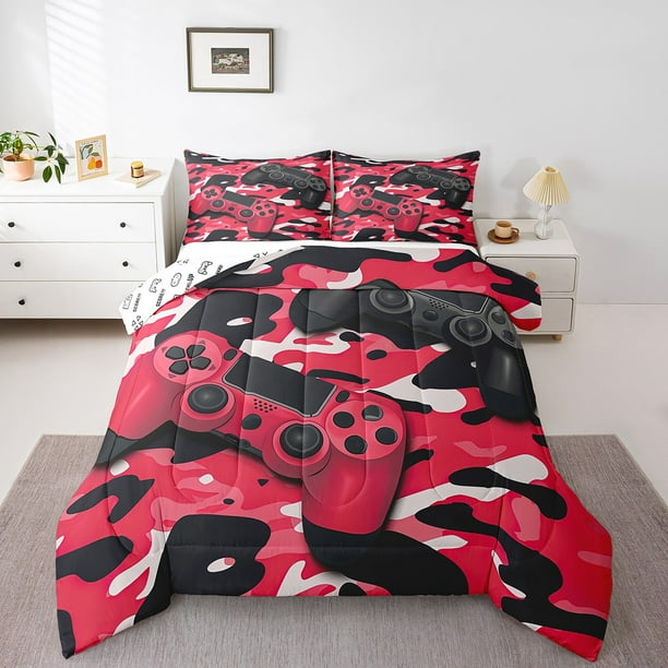 Gaming Red King Size Comforter Set - Gamer Comforter Boys Bedding Sets ...