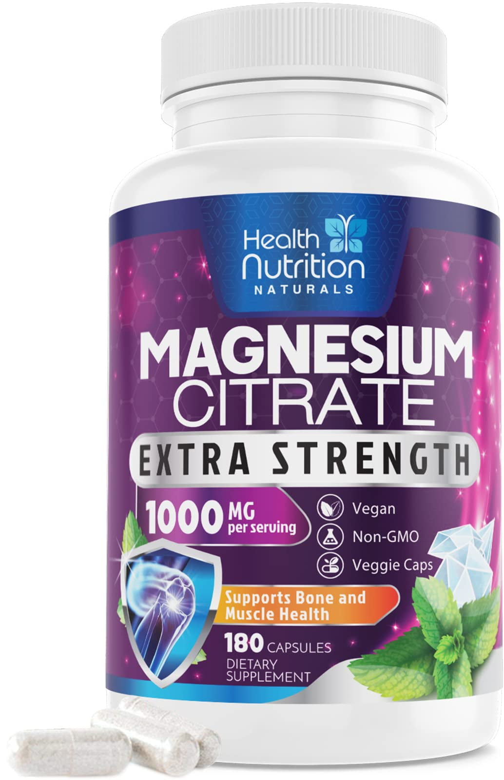 Suplemento de citrato de magnesio en cápsulas 1000 mg - 180 cápsulas ...