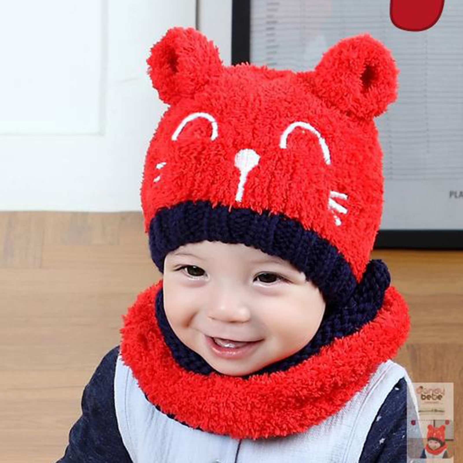 rygai-0-36-months-earflap-one-piece-hooded-scarf-cats-ear-shape-plush