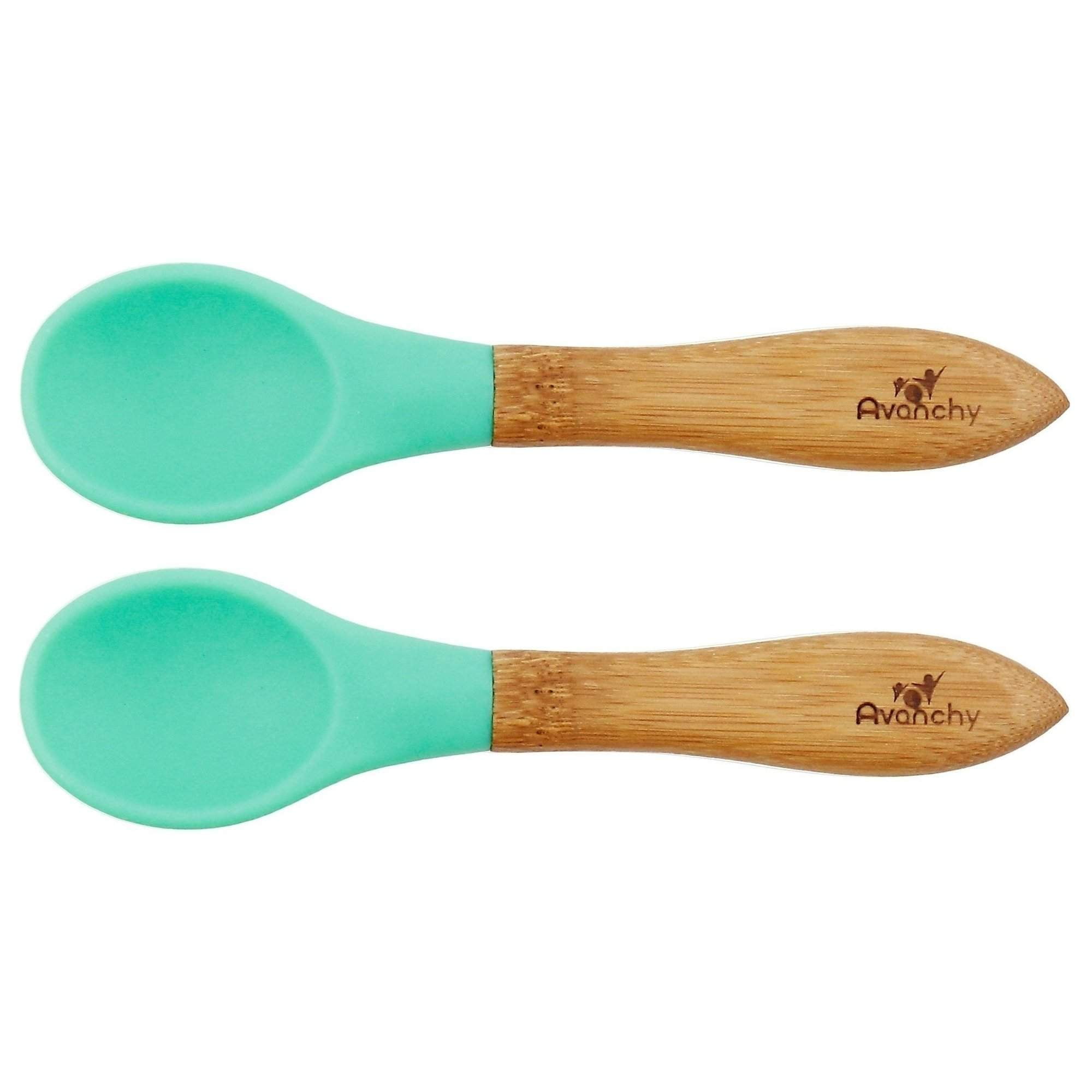 Green. Baby Toddler Infant Feeding Spoon. Silicone & Bamboo. Soft ...