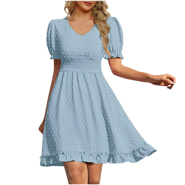Light Blue Casual Dress With Sleeves