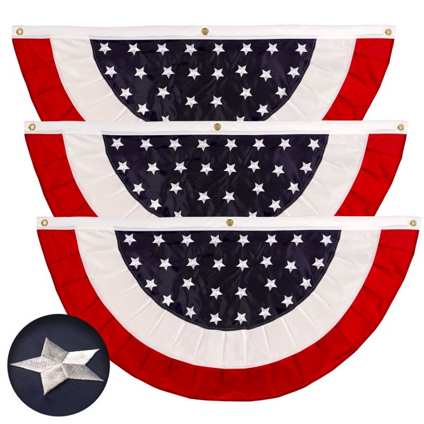 G128 - 3 Pack: USA Pleated Fan Flag 2x4FT Star Center Embroidered ...