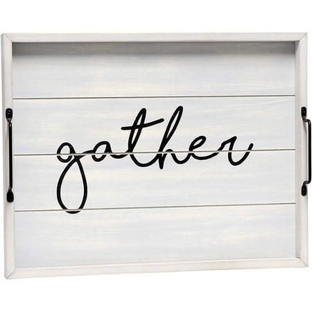 HG2 GGH Decorative Wood S ving Tray with Handle , 15.50" x 12", Gath ...