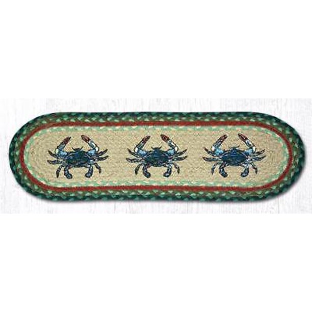 BLUE CRABS 100% Natural Braided Jute Rug, 27" x 8.25" Oval, Capitol ...
