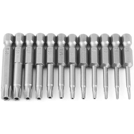 Surrme 12pcs 1/4 INCH Hex Shank T5-T40 Torx Head Screwdriver Set Tamper Proof Security 6 Point ...