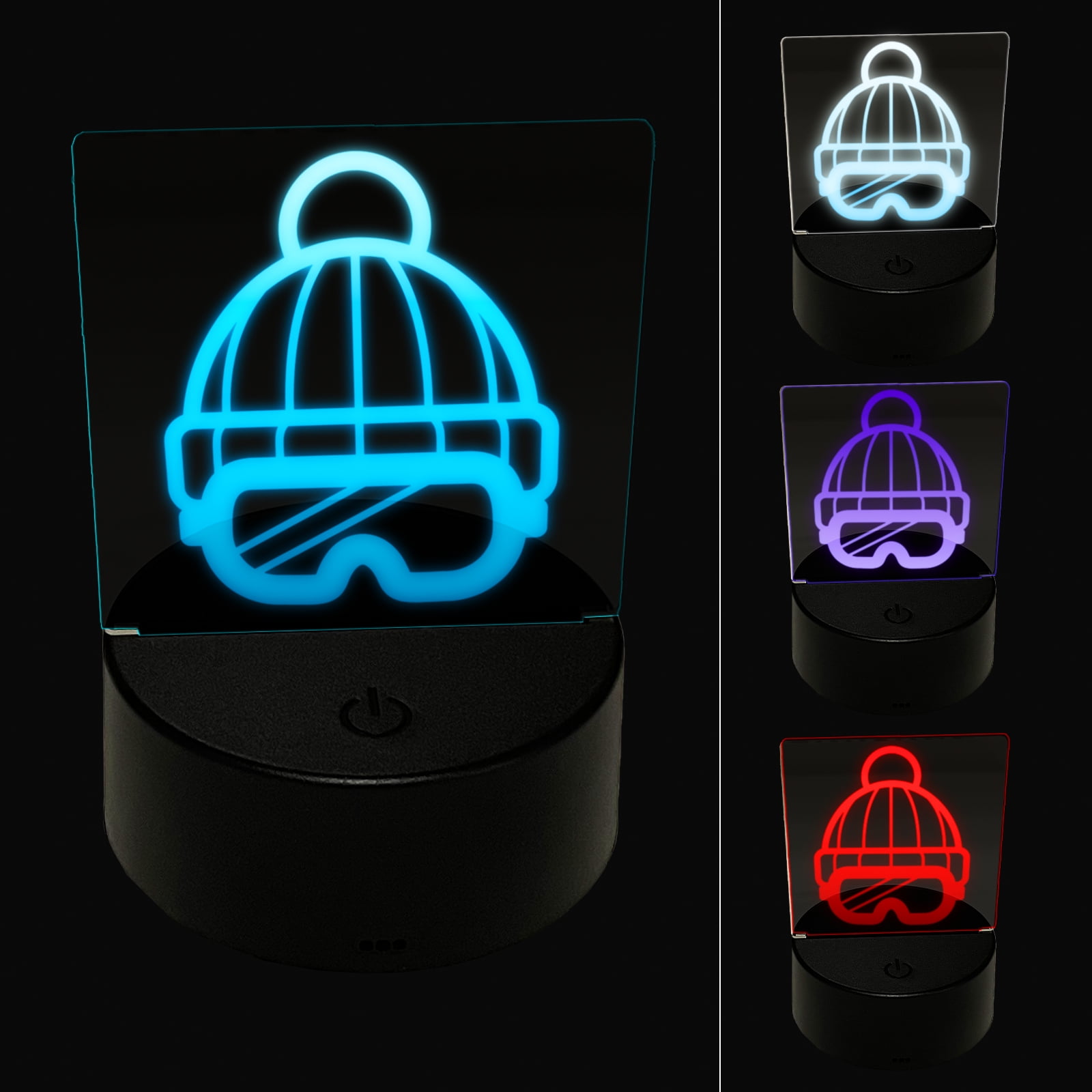 Snowboard Ski Goggles with Beanie Hat Winter LED Night Light Sign 3D ...