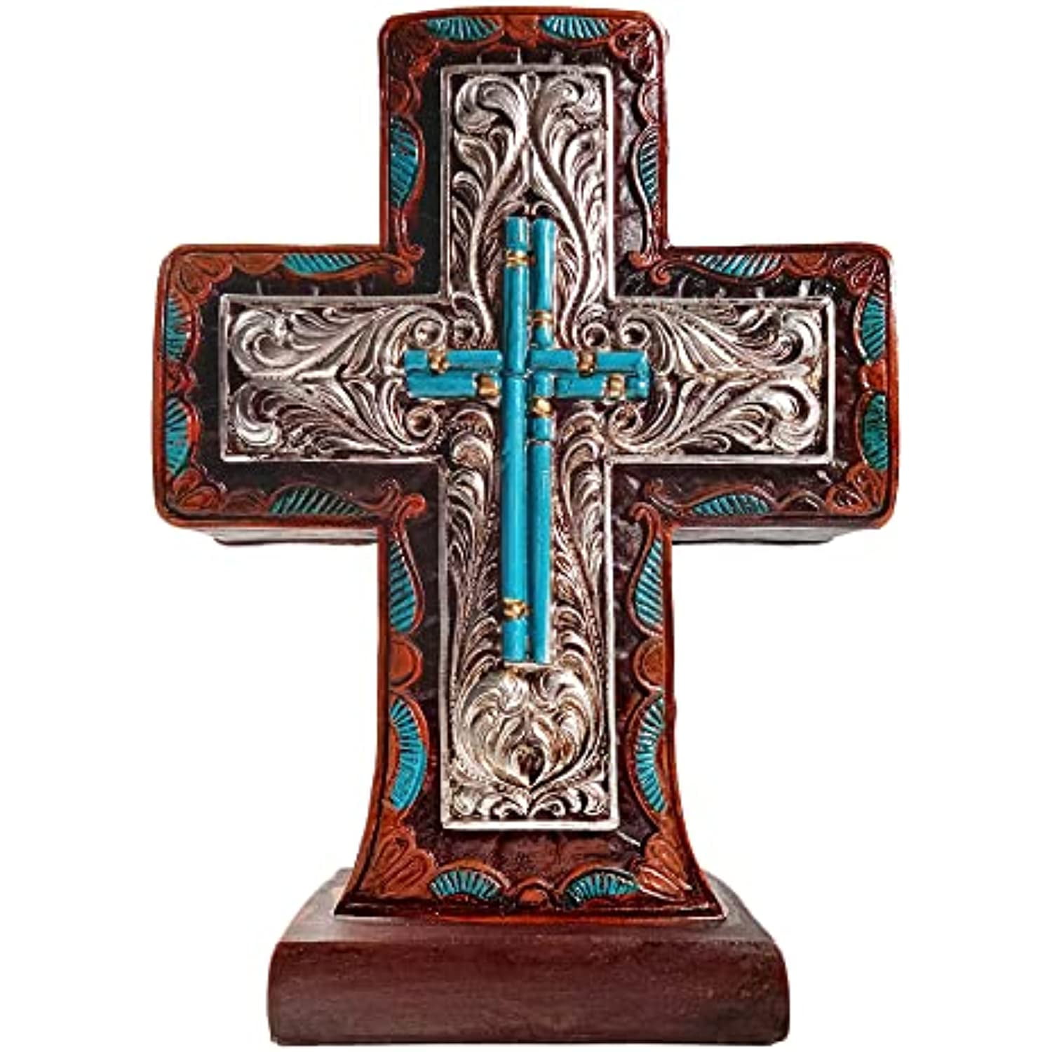 Urbalabs Cowboy Standing Western Verses Cross Teal Jewel Silver Shell ...