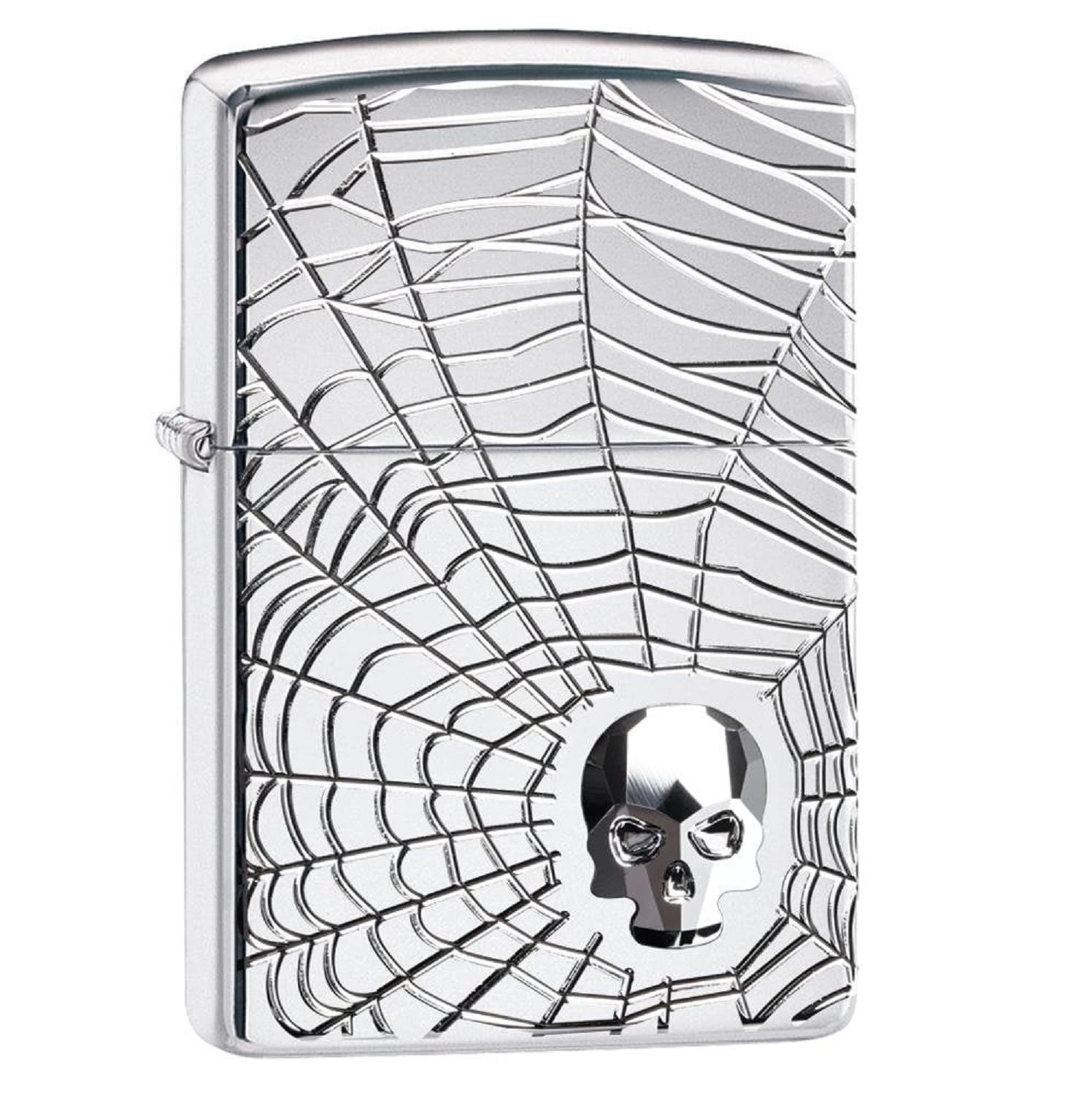 Zippo HP Chrome Spider Web Skull Design with Crystal Lighter - Walmart.com
