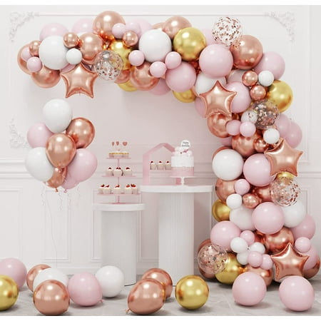 RUBFAC Rose Gold Balloon Garland Arch Kit with Pink Gold White Balloons ...