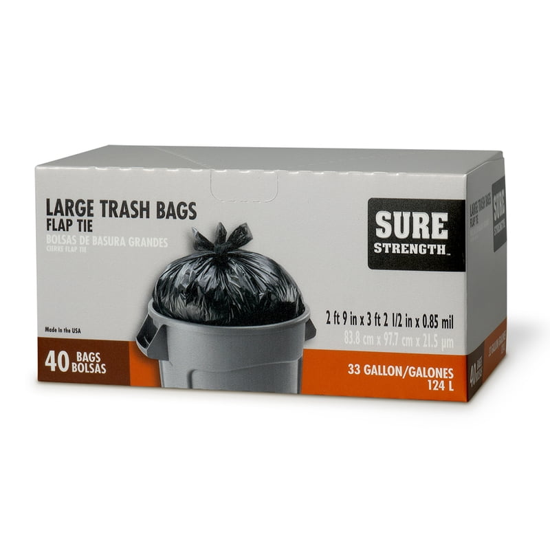 Sure Strength 33 gal. Trash Bags Flap Tie 40 pk - Walmart.com - Walmart.com
