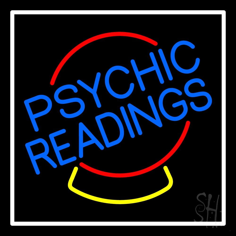 Psychic Readings Crystal White Border LED Neon Sign 16" Tall x 16" Wide ...