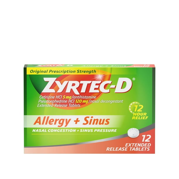 Zyrtec-D 12 Hour Allergy Relief & Nasal Decongestant Tablets, 12 ct ...