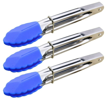 Small Tongs With Silicone Tips - 7-Inch Serving Tongs - Set of 3 - Mini ...