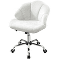 Yaheetech Modern Velvet Desk Chair with Tufted Shell-Shaped Back, White ...
