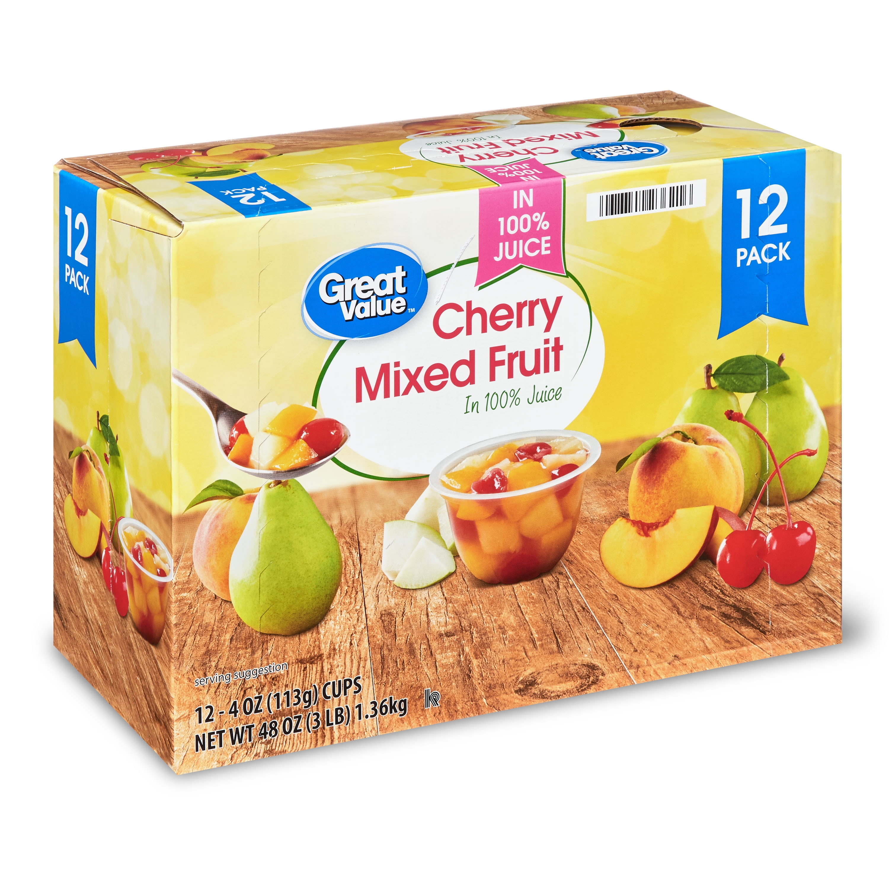 Great Value Cherry Mixed Fruit in 100% Juice, 4 oz, 12 Ct – Walmart ...