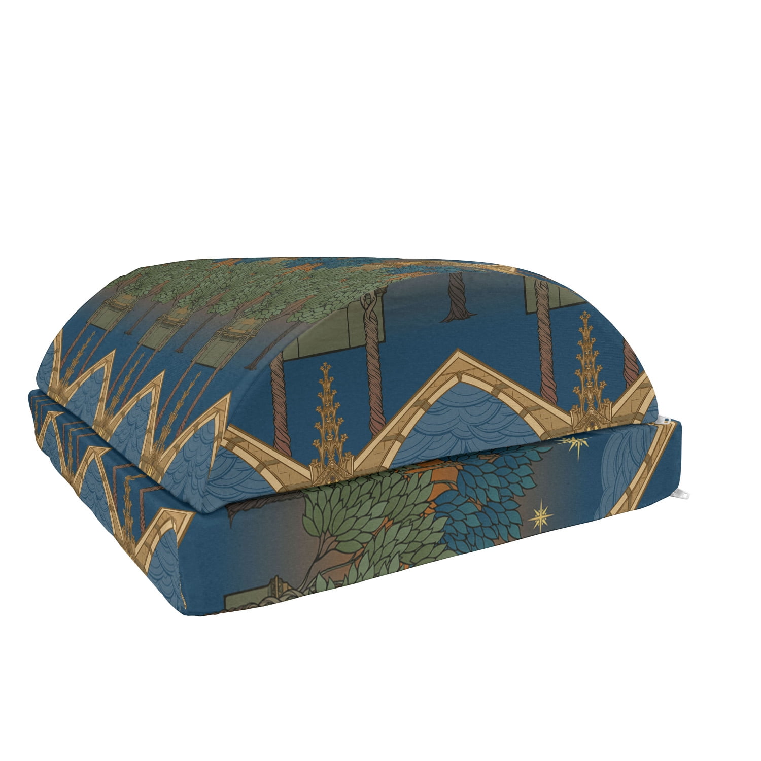 Medieval Foot Rest, Antique City Architecture in Night Along Trees ...