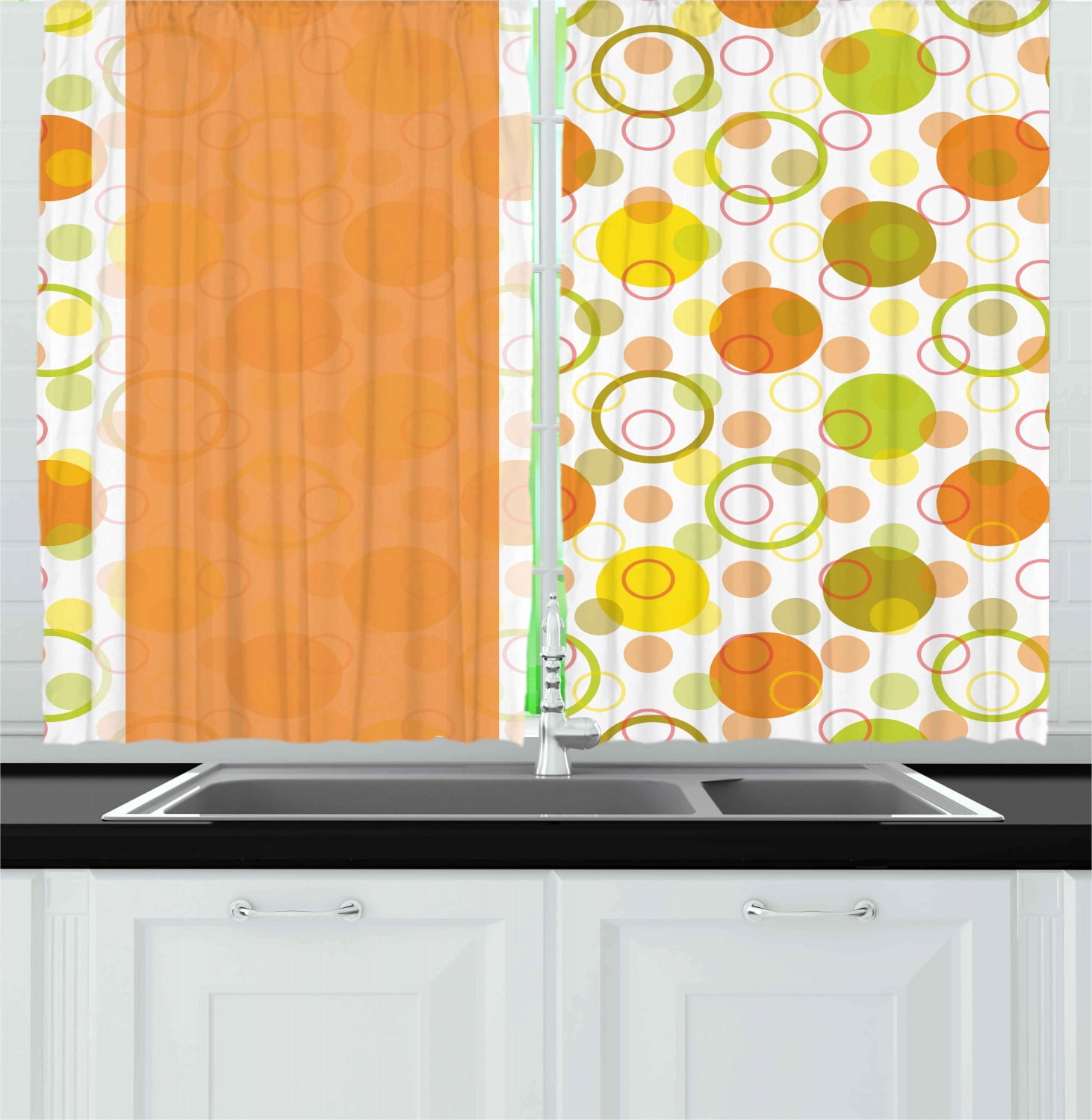 Abstract Curtains 2 Panels Set, Circular Shaped Round Icons Interlace ...