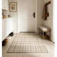 Beige White Checkered Indoor Outdoor Rug, Washable Low Pile Living Room ...