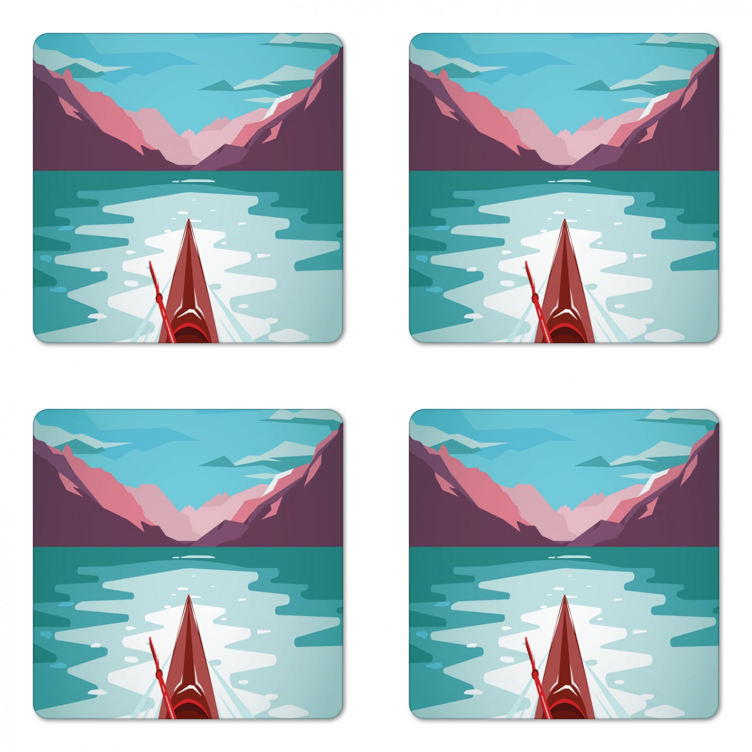 Tropical Coaster Set of 4, Kayak in the River Extreme Sports Cartoon ...
