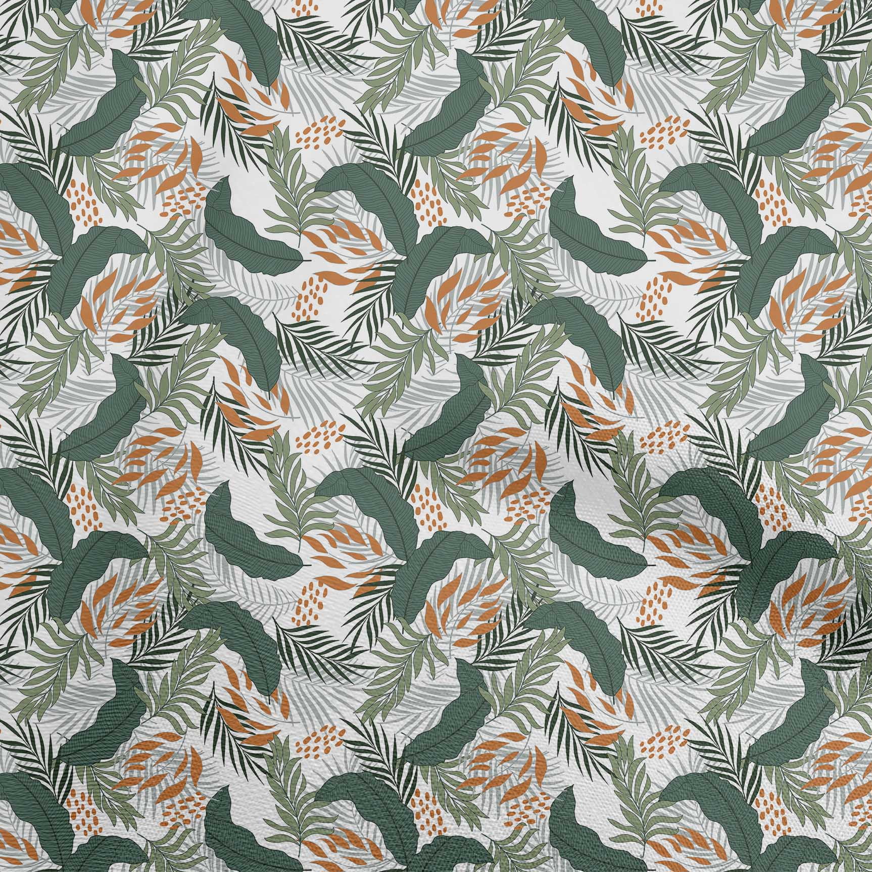 oneOone Cotton Flex White Fabric Tropical Leaf Sewing Material Print ...