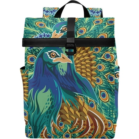 Peacocks on The Background Of Their Beautiful Feathers Backpack Roll ...