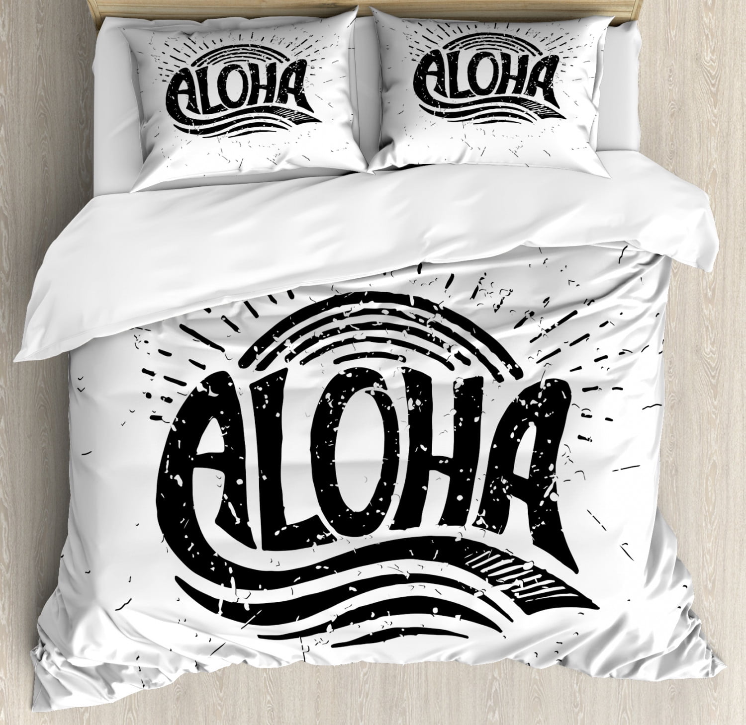 Aloha Duvet Cover Set King Size, Graphical Calligraphy Illustration in ...