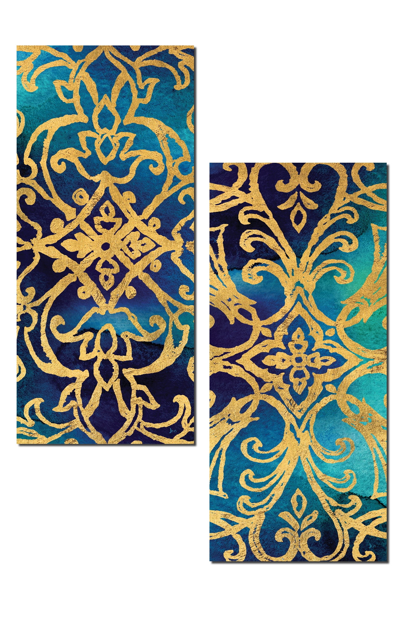 Beautiful Teal and Gold Decorative Pattern Poster Panel Set by Jess ...