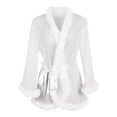 BRICH Fur Feather Robe for Women Sheer Long Sleeve Kimono Robe ...