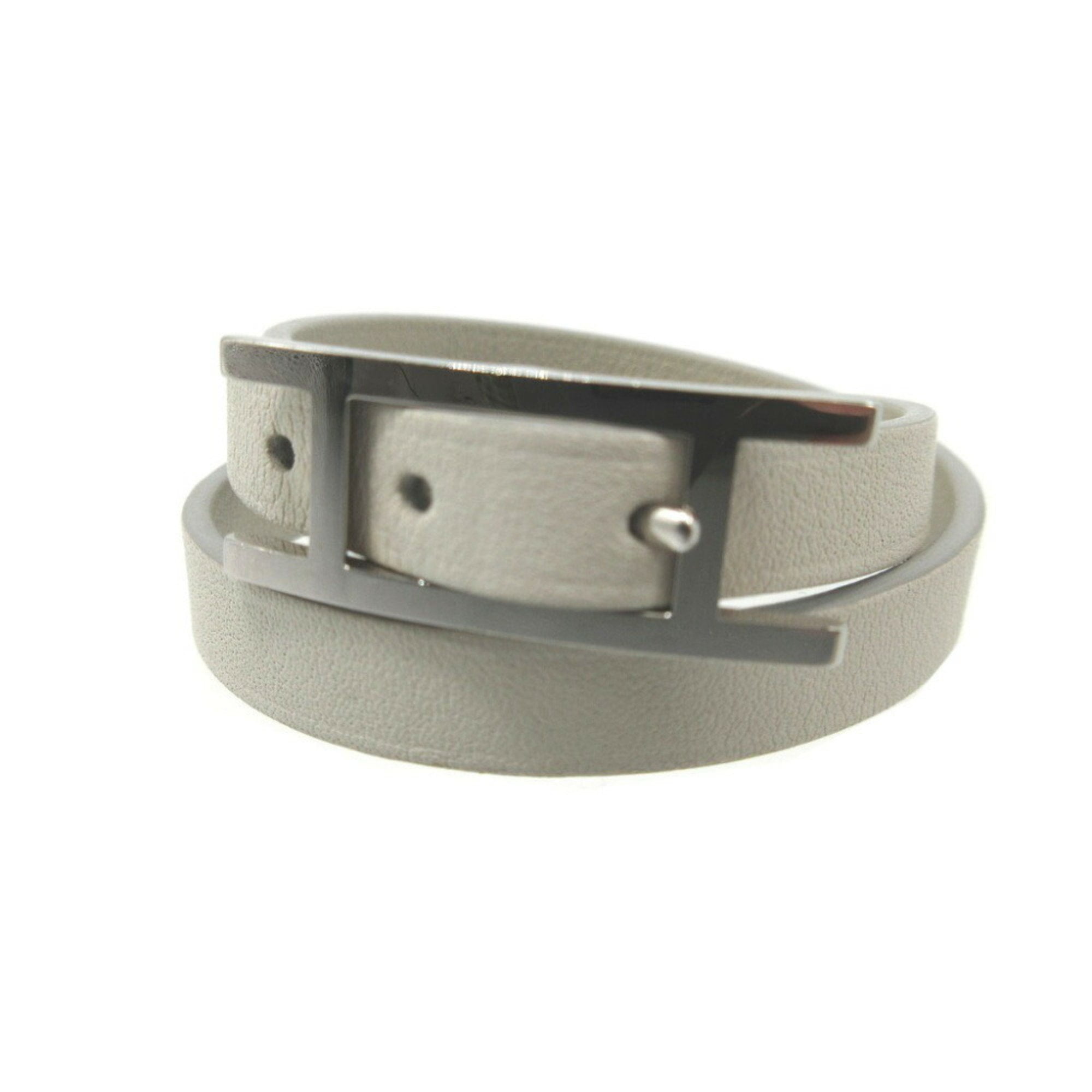Pre-Owned Hermes API II Double Tour Leather Light Grey Strand Bracelet ...