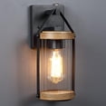 2 Pack Black and Wood Texture Dusk to Dawn Outdoor Wall Light Fixture ...