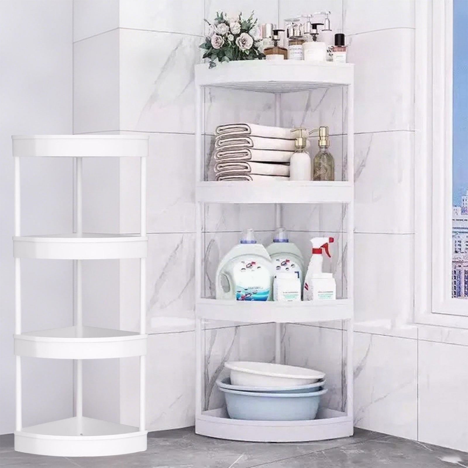 ZZkhGO Tall Bathroom Corner Shelf, Floor Storage Rack with Guardrail ...
