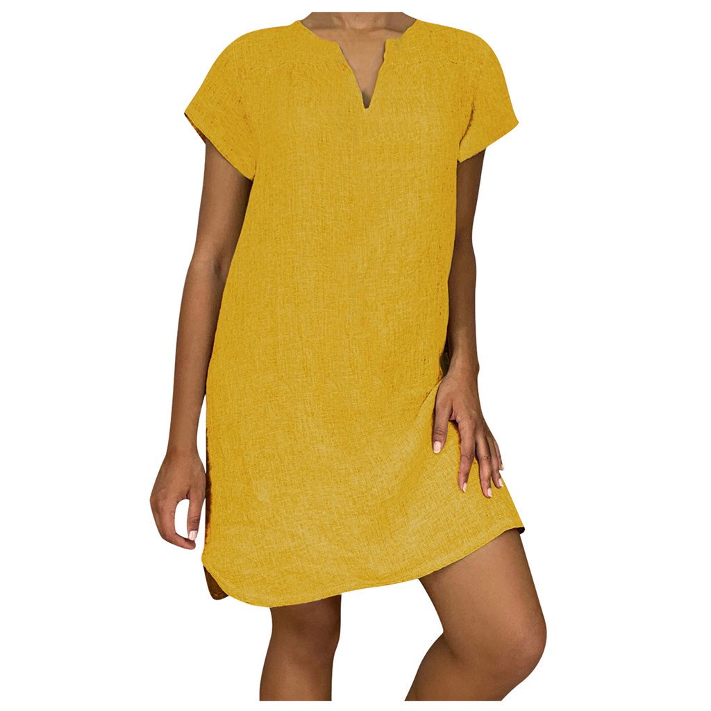Click here for Outfmvch Linen Dress Yellow Dress Loose Leisure V-... prices