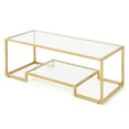 Costway 45 Rectangular Tempered Glass Accent Metal Coffee Table With Shelf Living Room