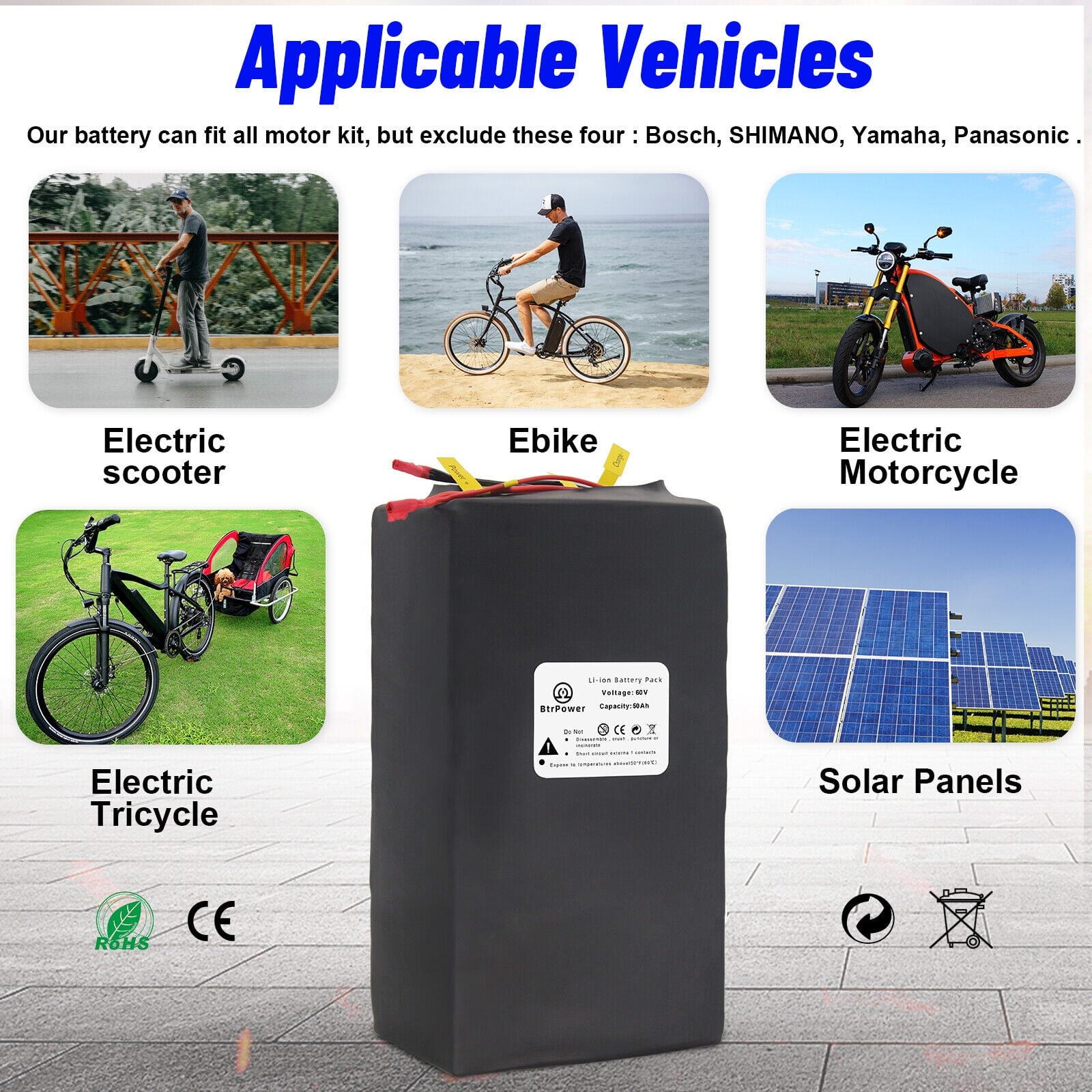 Buy Btr Ebike 60V 50Ah Li-ion Battery for Electric Bike Scooter 3000W ...
